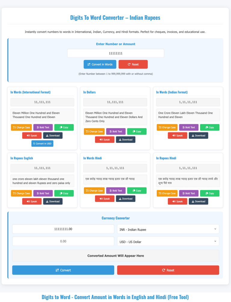 Digits to Word - Convert Amount in Words in English and Hindi (Free Tool) - Digits To Words